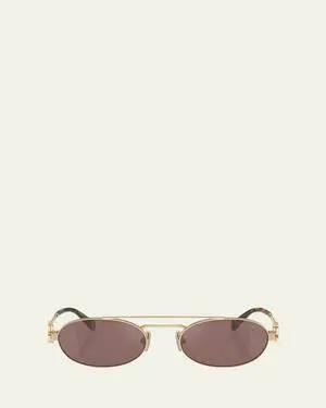 Miu Miu Logo Metal Aviator Sunglasses Silver Mirror