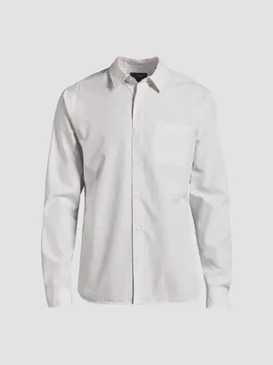 Vince Pinstriped Cotton-blend Button-front Shirt - Optic White Storm Cloud