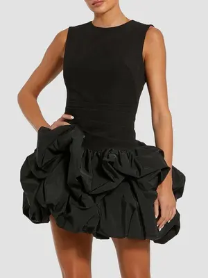 Mac Duggal Gathered Taffeta Cocktail Minidress - Black