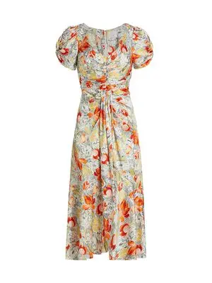 Cinq À Sept Linework Floral Walker Dress - Ivory Multi