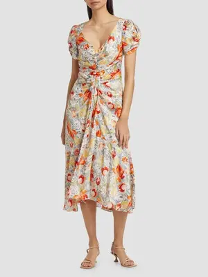 Cinq À Sept Linework Floral Walker Dress - Ivory Multi