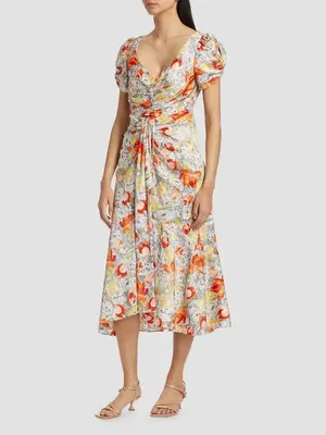 Cinq À Sept Linework Floral Walker Dress - Ivory Multi