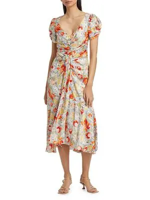 Cinq À Sept Linework Floral Walker Dress - Ivory Multi