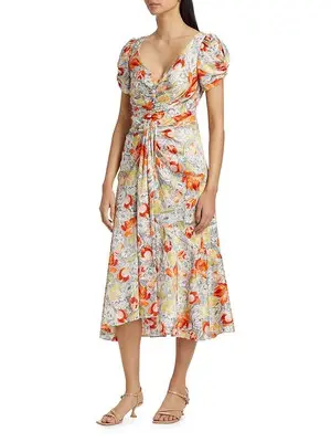 Cinq À Sept Linework Floral Walker Dress - Ivory Multi