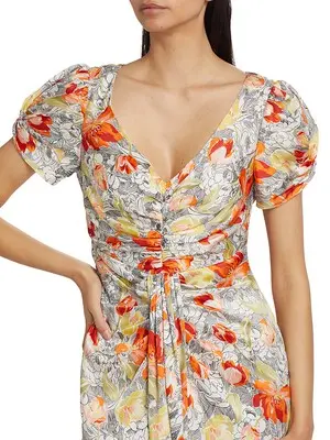 Cinq À Sept Linework Floral Walker Dress - Ivory Multi