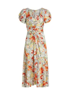 Cinq À Sept Linework Floral Walker Dress - Ivory Multi