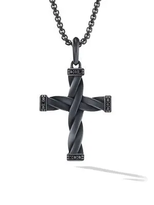 David Yurman Dy Helios Cross Pendant In Black Titanium - Black Diamond