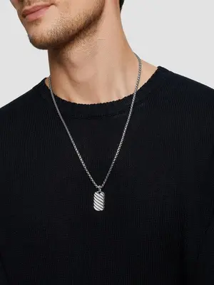 David Yurman Sculpted Cable Tag In Sterling 27mm