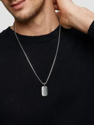 David Yurman Sculpted Cable Tag In Sterling 27mm