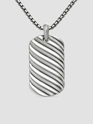 David Yurman Sculpted Cable Tag In Sterling 42mm
