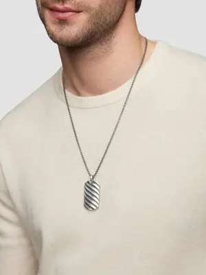 David Yurman Sculpted Cable Tag In Sterling 42mm