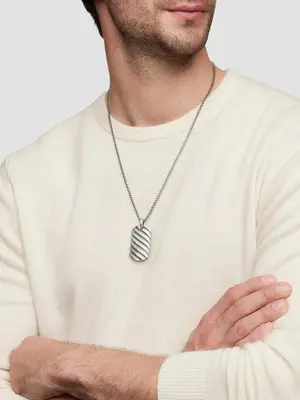 David Yurman Sculpted Cable Tag In Sterling 42mm