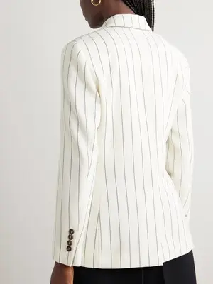 Brunello Cucinelli Panama Pinstriped Grain De Poudre Wool Blazer - White