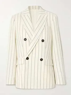 Brunello Cucinelli Panama Pinstriped Grain De Poudre Wool Blazer - White