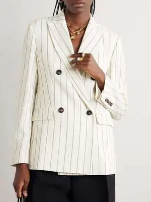 Brunello Cucinelli Panama Pinstriped Grain De Poudre Wool Blazer - White
