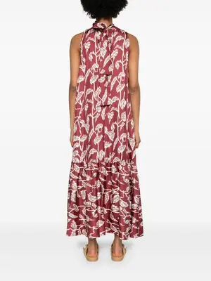 Asceno Oslo Tie Silk Long Dress In Red - 50% Off | Editorialist