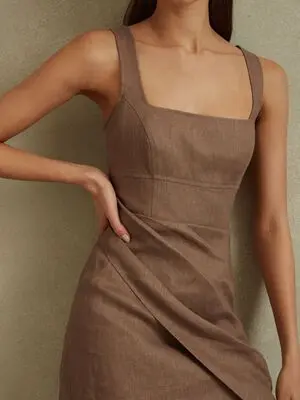 REISS Piper Linen Pleat Detail Mini Dress