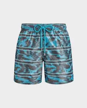 Vilebrequin Silk Swim Shorts Zebra Stripes X Maison Bucol Mdb Moopea Blue