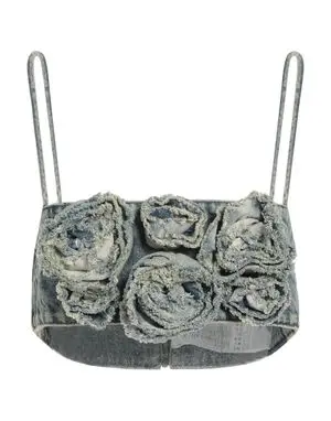 Blumarine Floral Appliqué Denim Crop Top