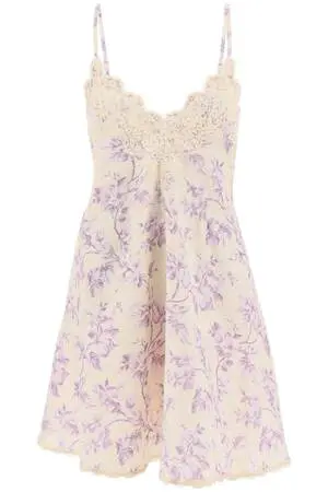 Zimmermann ZIMMERMANN Floral Mini Linen Dress With Lace - Yellow