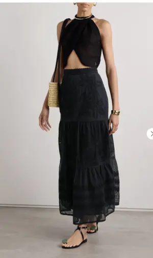 EMPORIO SIRENUSE Elda Tiered Embellished Embroidered Cotton-mesh Maxi Skirt