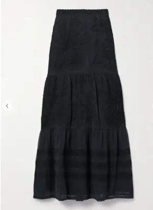 EMPORIO SIRENUSE Elda Tiered Embellished Embroidered Cotton-mesh Maxi Skirt