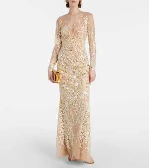 Elie Saab Atom Sequined Embroidered Tulle Gown