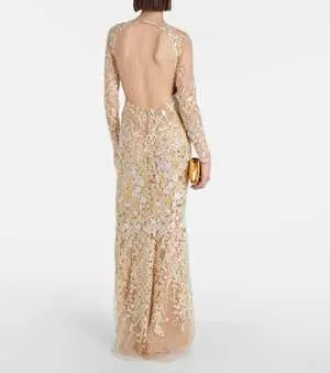 Elie Saab Atom Sequined Embroidered Tulle Gown