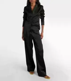 TOTEME High-rise Wide-leg Satin Pants - Black