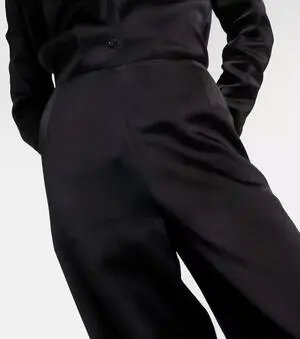 TOTEME High-rise Satin Wide-leg Pants - Black
