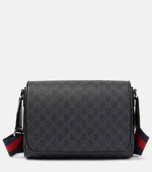 Gucci Leather-trimmed Gg Canvas Crossbody Bag - Black