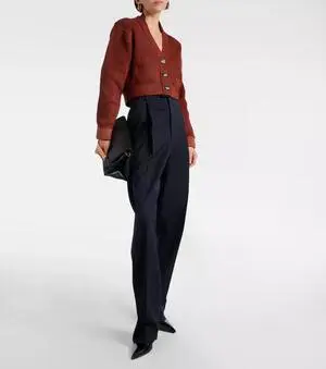 Victoria Beckham Cropped Wool-blend Cardigan - Red