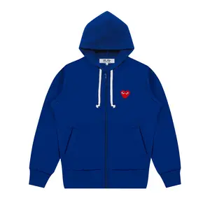 Play Comme Des Garcon Zip Up Hoodie With Red Heart - Blue
