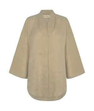 CORTANA Cleo Striped Linen And Silk Shirt - Green