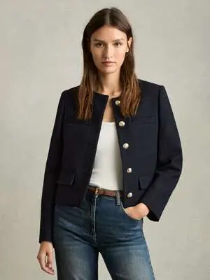REISS Nola Cropped Wool Jacket - Navy