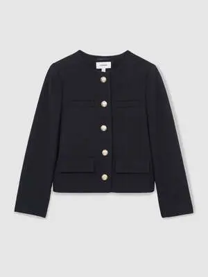 REISS Nola Cropped Wool Jacket - Navy