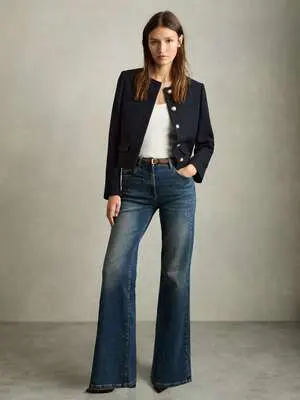 REISS Nola Cropped Wool Jacket - Navy