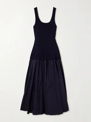 Simkhai Silas Ribbed-knit And Cotton-poplin Midi Dress