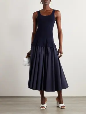 Simkhai Silas Ribbed-knit And Cotton-poplin Midi Dress