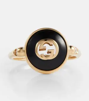 Gucci Interlocking G 18kt Ring With Onyx And White Diamonds - Gold