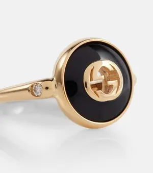 Gucci Interlocking G 18kt Ring With Onyx And White Diamonds - Gold