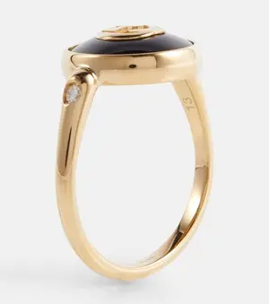 Gucci Interlocking G 18kt Ring With Onyx And White Diamonds - Gold