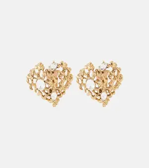 Oscar De La Renta Coral Heart Embellished Clip-on Earrings - Gold