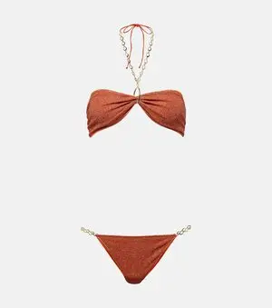 Oseree Lumière O Chain Lamé Bikini - Orange