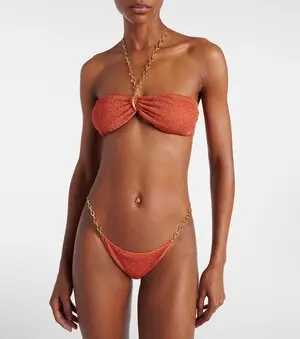 Oseree Lumière O Chain Lamé Bikini - Orange