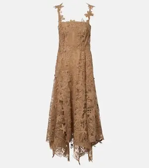 OSCAR DE LA RENTA Oscar De La Renta Floral Guipure Lace Midi Dress