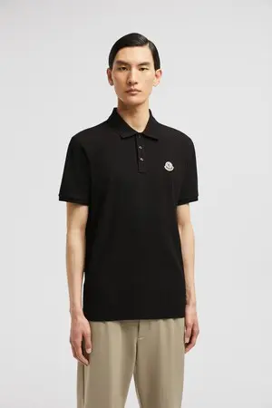 Moncler Logo Patch Cotton Piquet Polo Shirt - Black