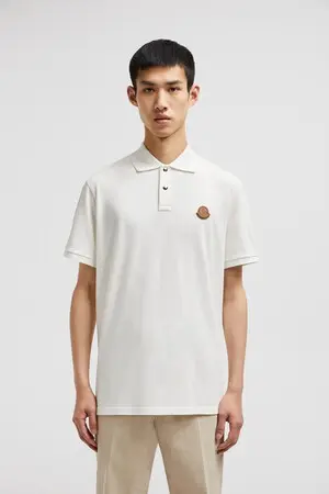 Moncler Logo Patch Cotton Piquet Polo Shirt - White