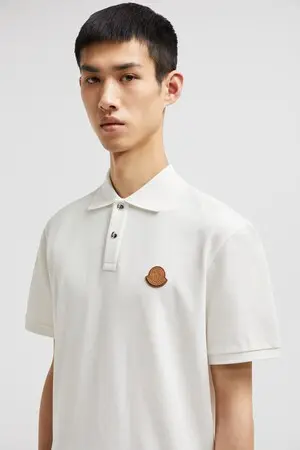 Moncler Logo Patch Cotton Piquet Polo Shirt - White
