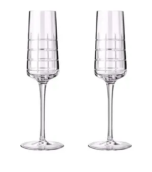 Christofle Set Of 2 Graphik Crystal Champagne Flutes - Silver